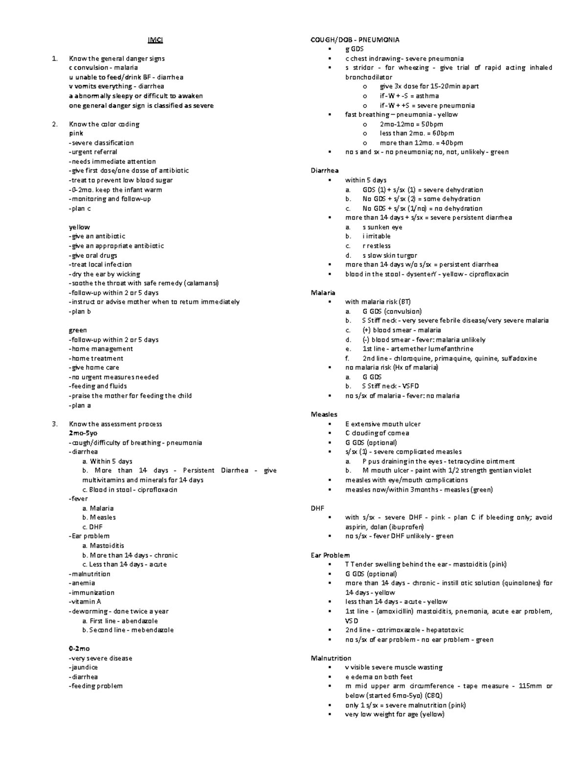 IMCI - report - IMCI Know the general danger signs c convulsion ...