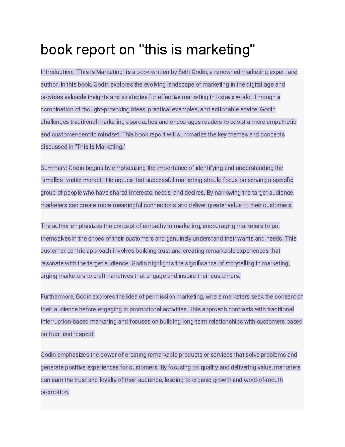 Book report on this is marketing - Studocu