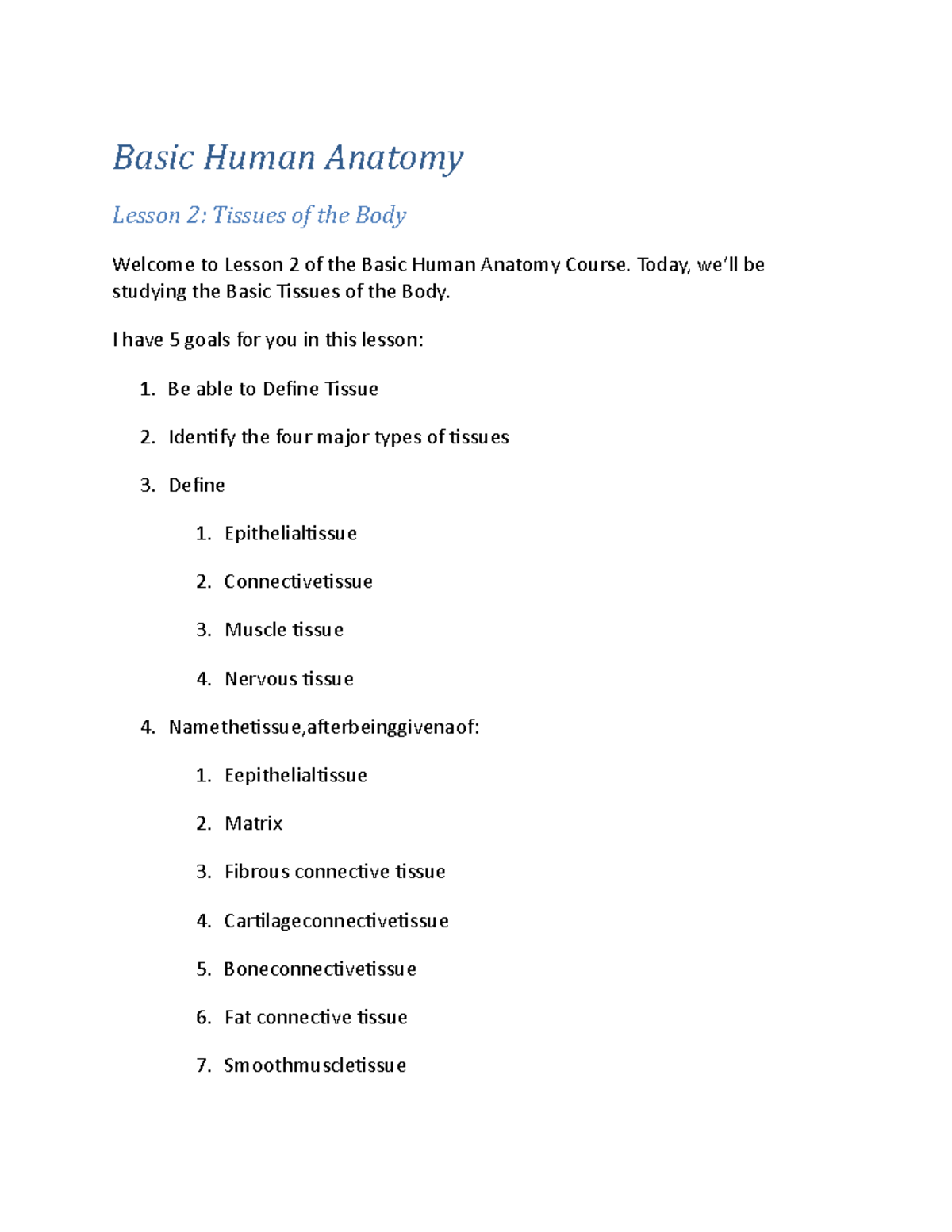 Basic Human Anatomy - lecture notes - Basic Human Anatomy Lesson 2 ...
