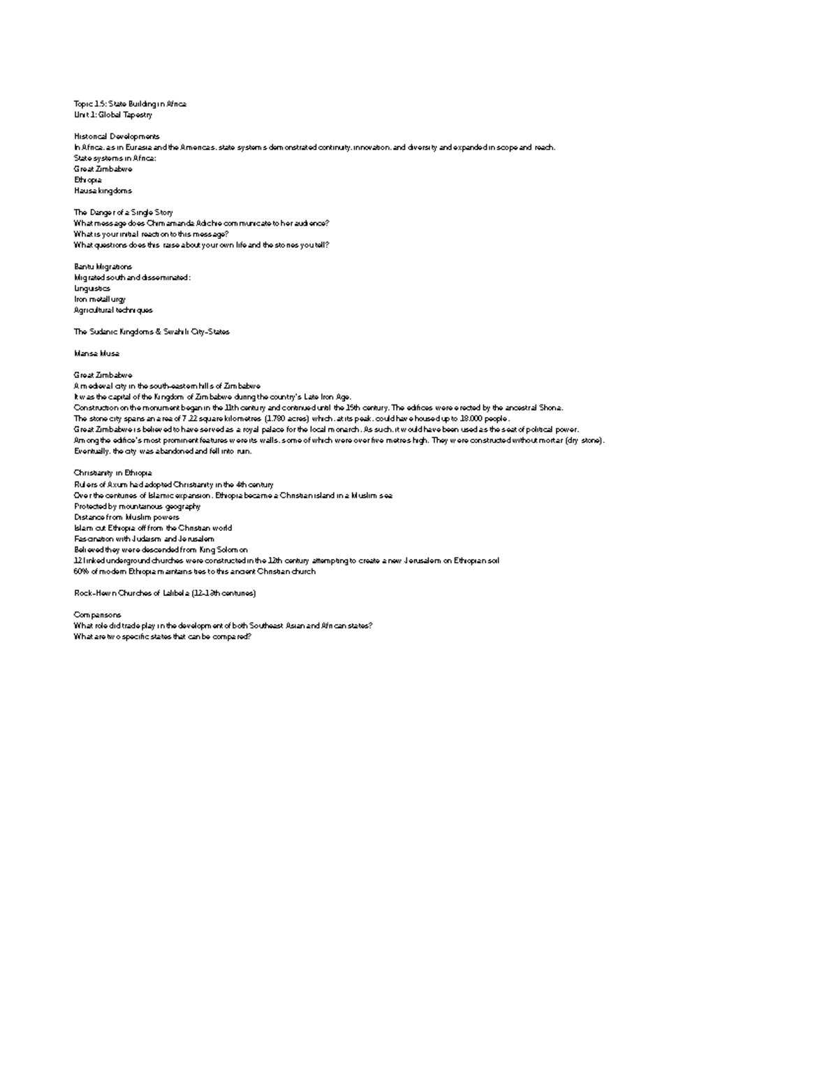 APWH Notes 1.5 - Google Docs - Topic 1: State Building in Africa Unit 1 ...