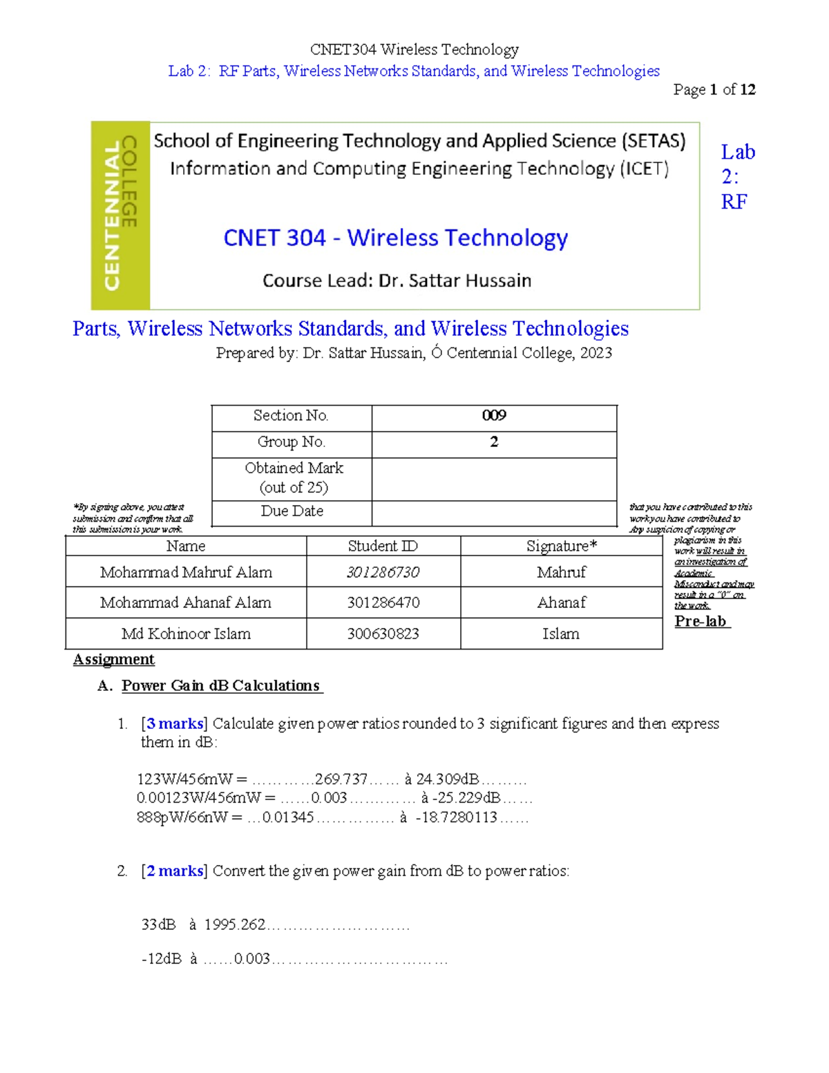 CNET304 Lab 2 RF Parts - LET - Lab 2: RF Parts, Wireless Networks ...