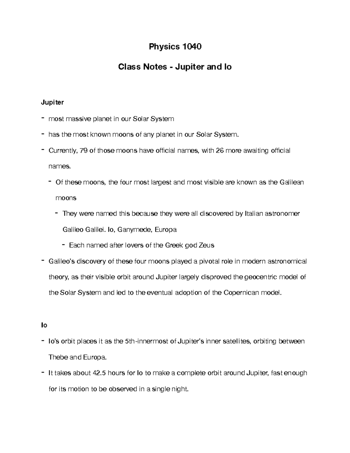 Physics 1040 Class Notes - Jupiter and Io - Physics 1040 Class Notes ...