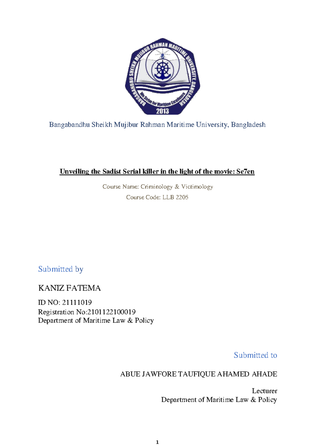 Movie review of se7en - Bangabandhu Sheikh Mujibur Rahman Maritime University, Bangladesh ...