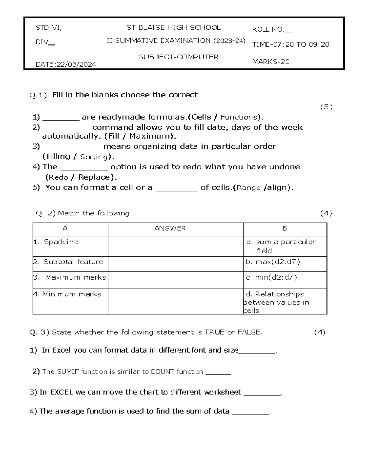 6th Final PDF - Computer Science Excel, words notes - STD-VI, DIV ...
