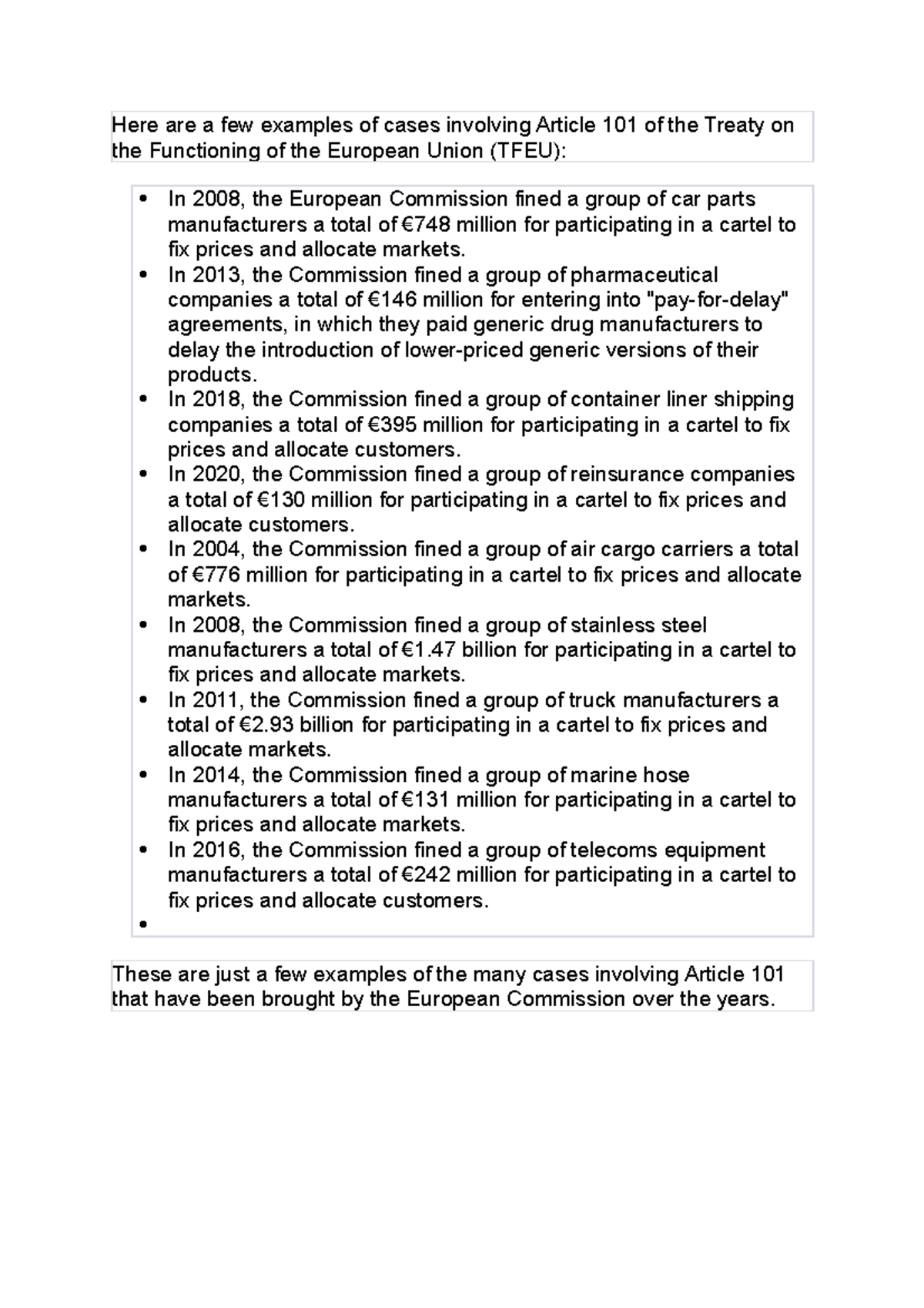 Examples of article 101 in action - Here are a few examples of cases ...