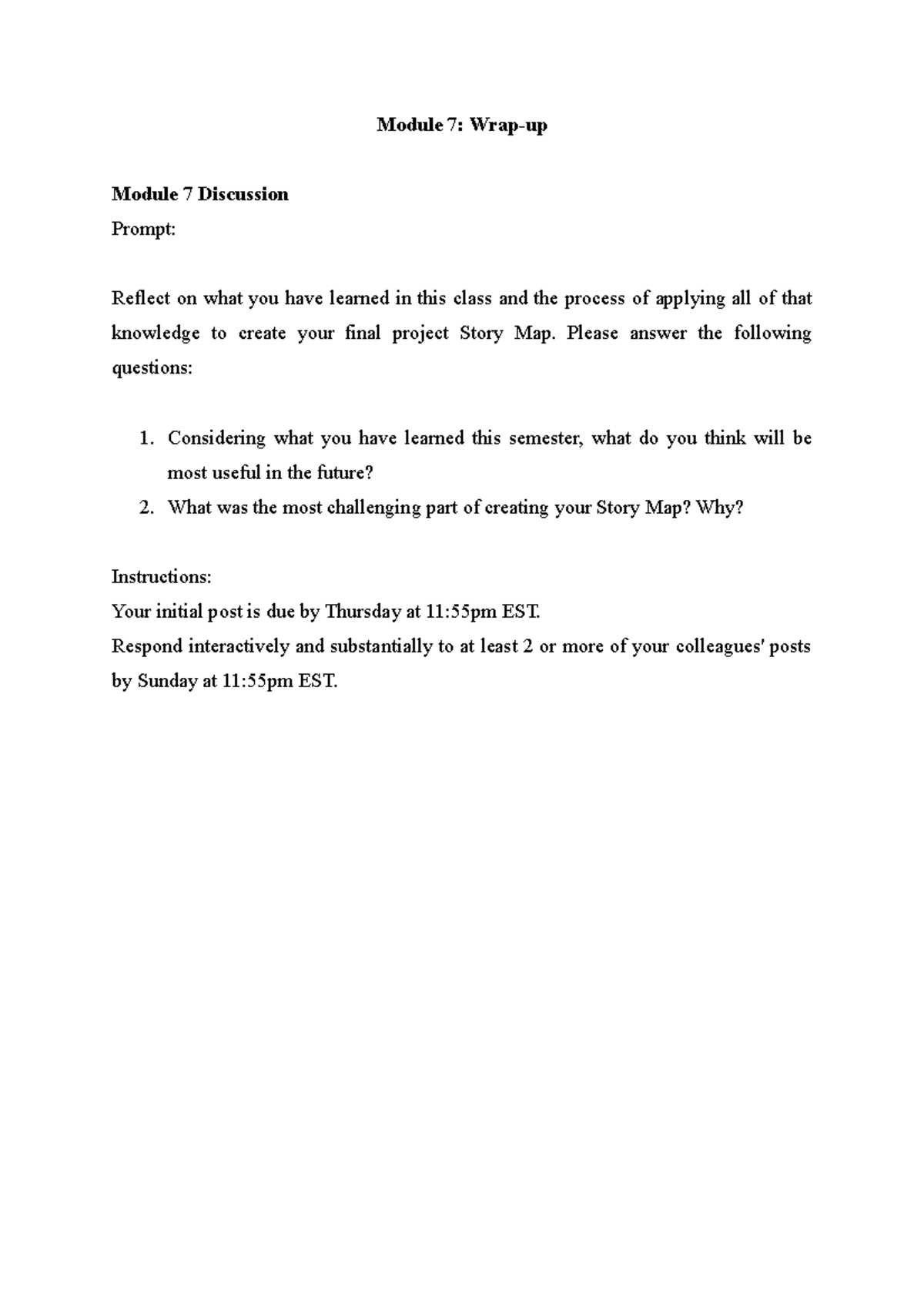 Module 7 Discussion Web Based Mapping Module 7 Wrap Up Module 7 Discussion Prompt Reflect On 