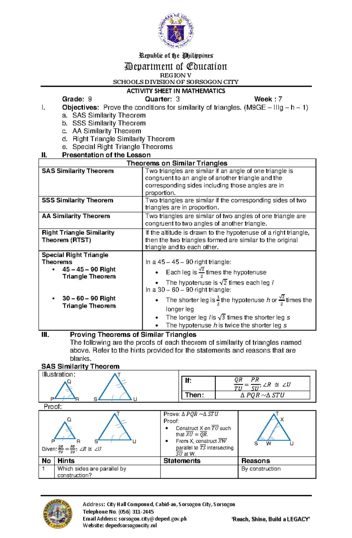 Q3 MATH 9 wk 7 - Learning Activity sheet - Republic of the Philippines ...