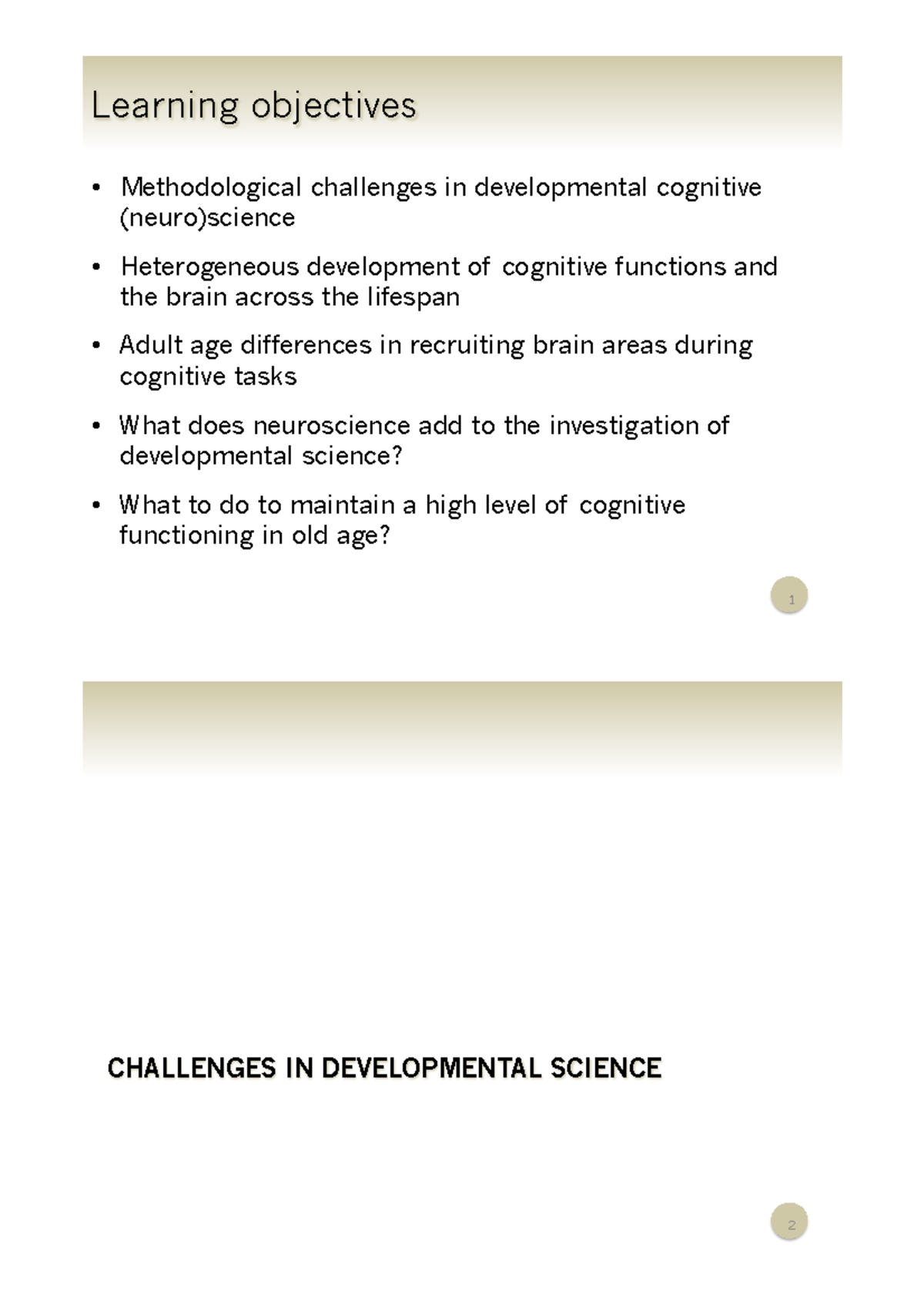 Lecture notes, lectures 7 - 9 - Cognitive neuroscience - Learning ...