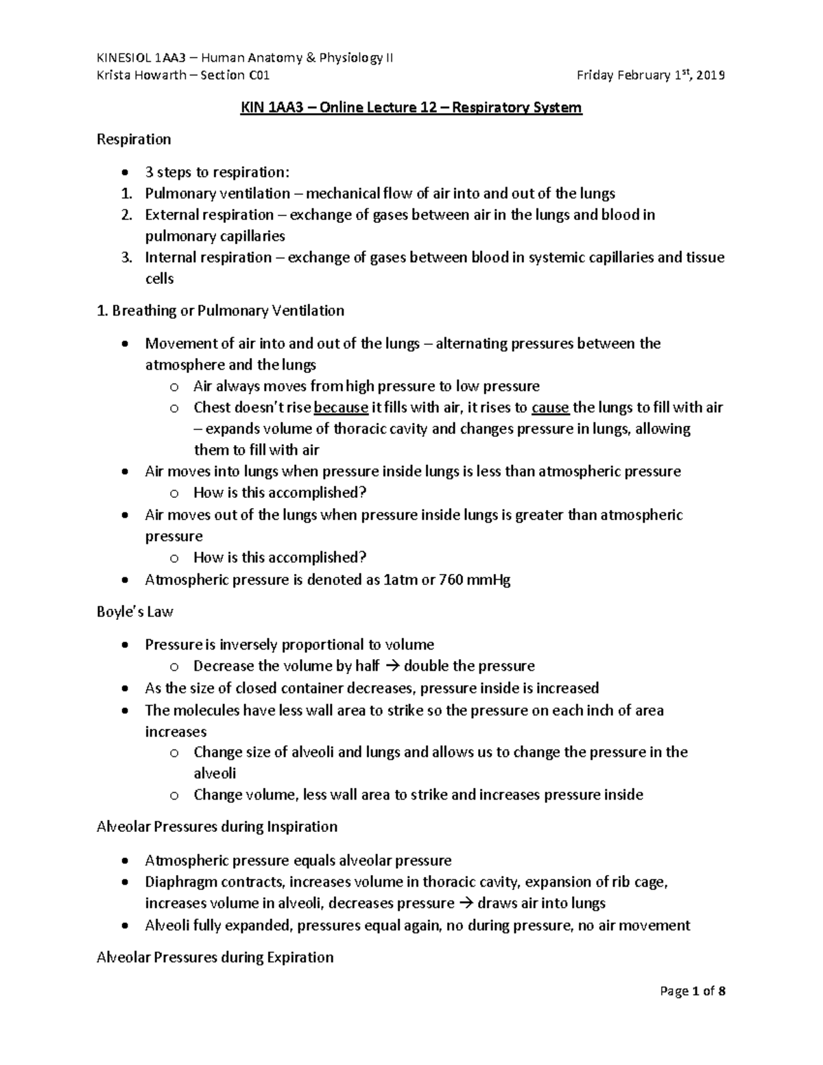 KIN 1AA3 - Online Lecture 12 - Krista Howarth – Section C01 Friday ...