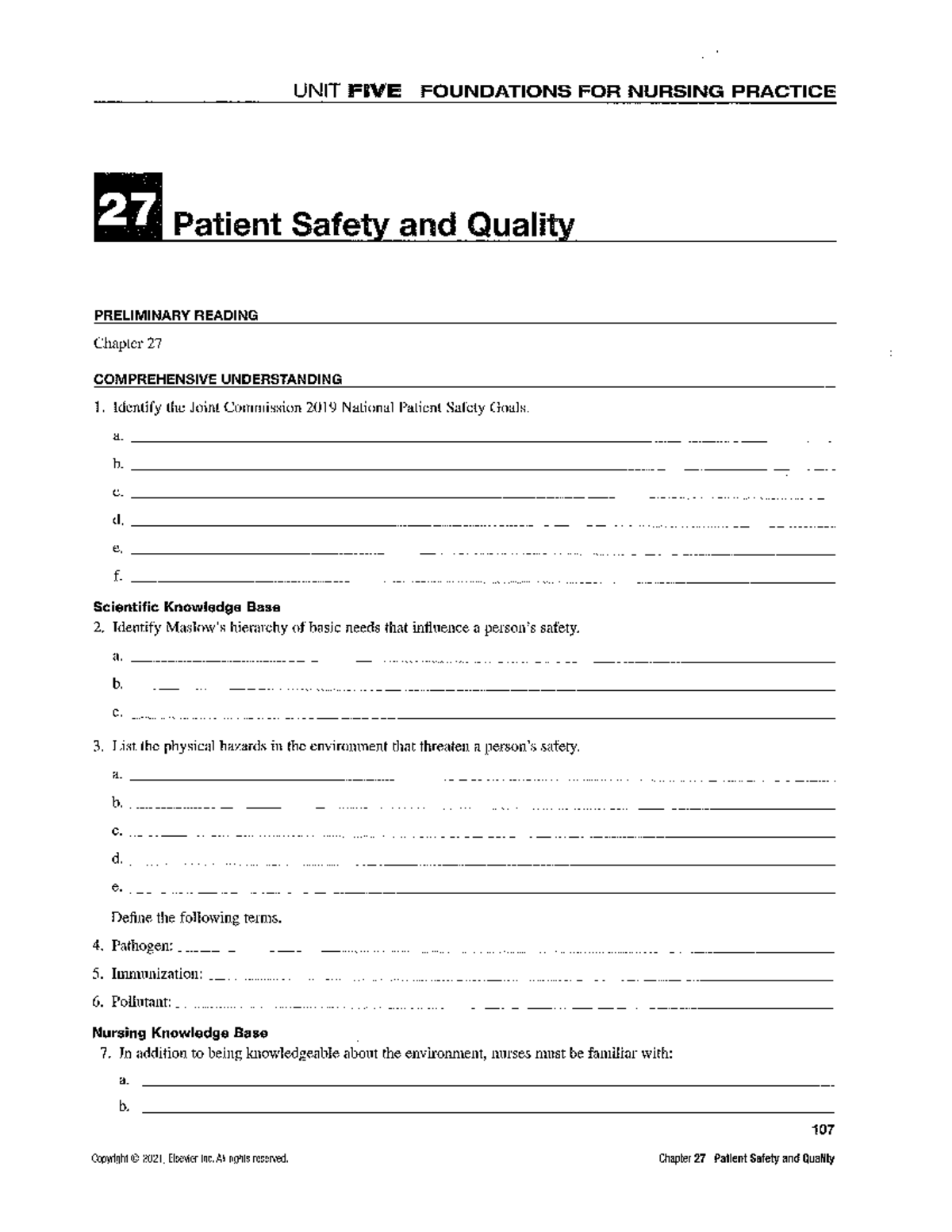 Patient Safety and Quality Worksheet - NUR 1211C - Studocu