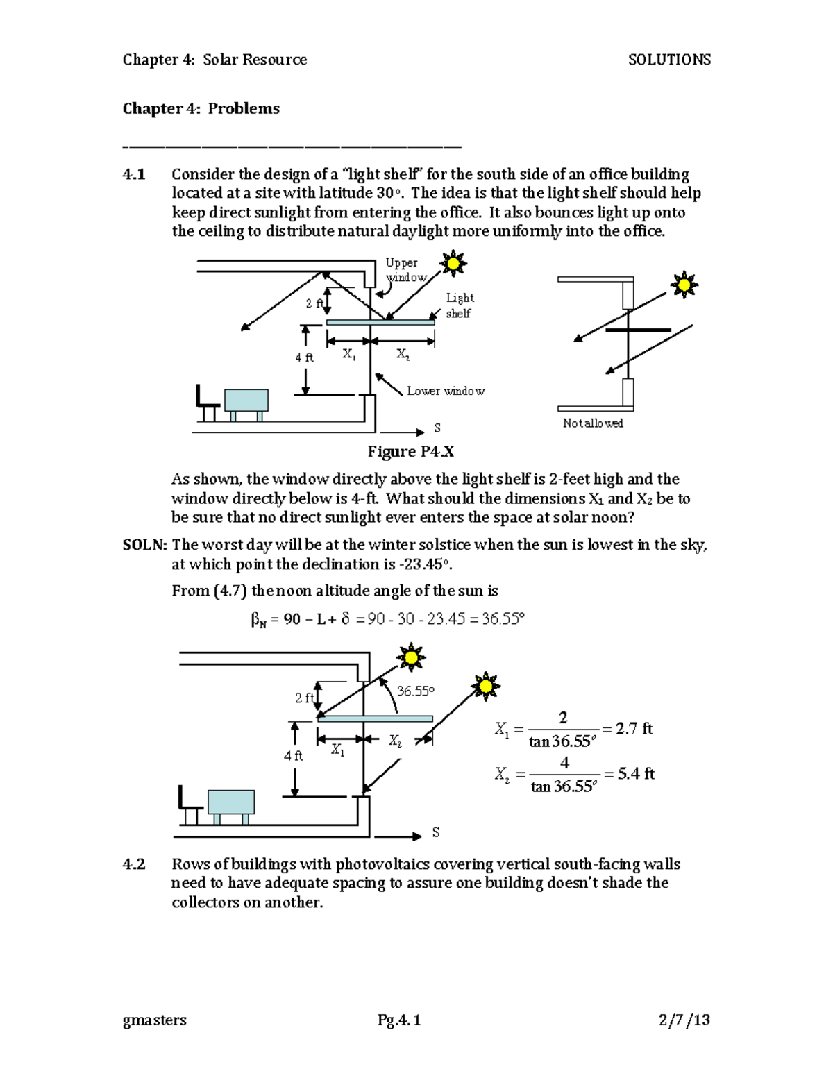 A4 Solutions Ch4 - Chapter 4: Problems 4 Consider the design of a “light shelf” for the south ...