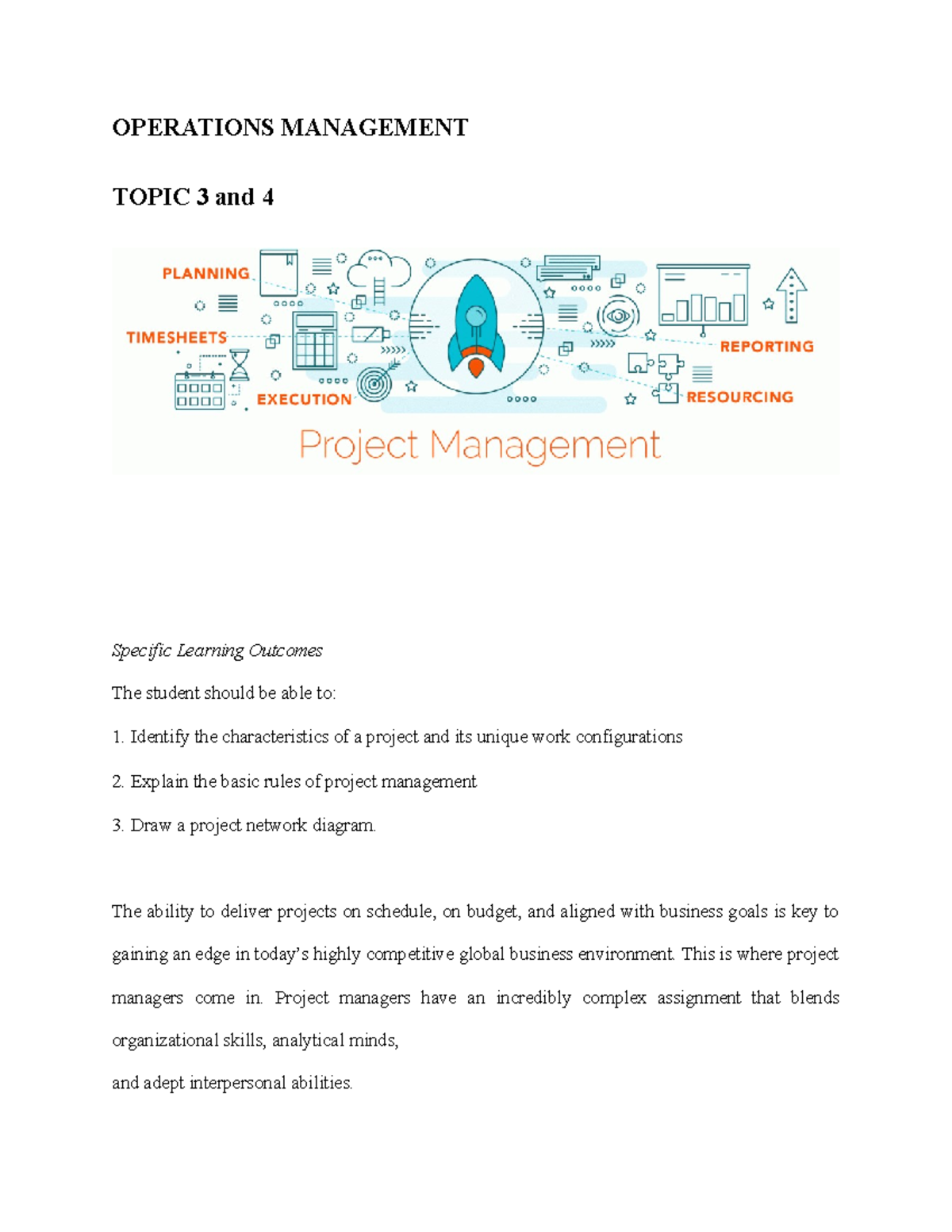 Operations Management M2 Topic 3 and 4 - OPERATIONS MANAGEMENT TOPIC 3 ...