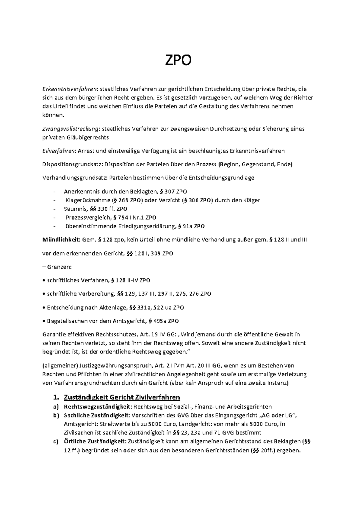 ZPO - WiSe 22/23 - ZPO Erkenntnisverfahren: staatliches Verfahren zur ...