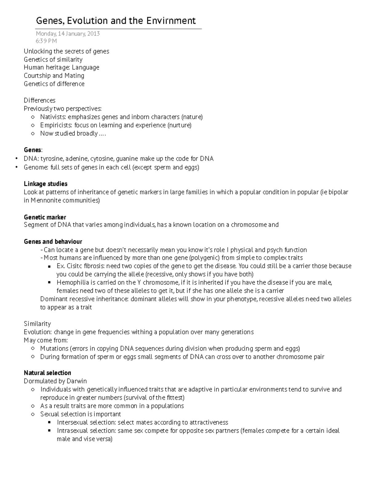 Genes, Evolution and the Environment - Genes, Evolution and the ...