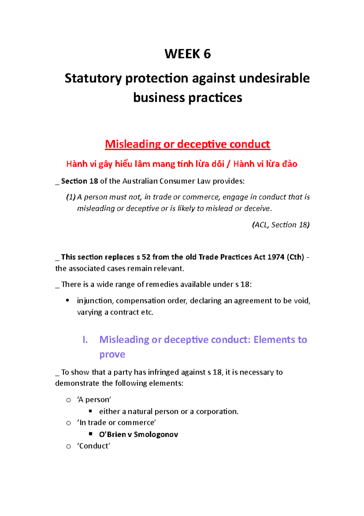 Statutory Protection Against Undesirable Business Practices - WEEK 6 ...