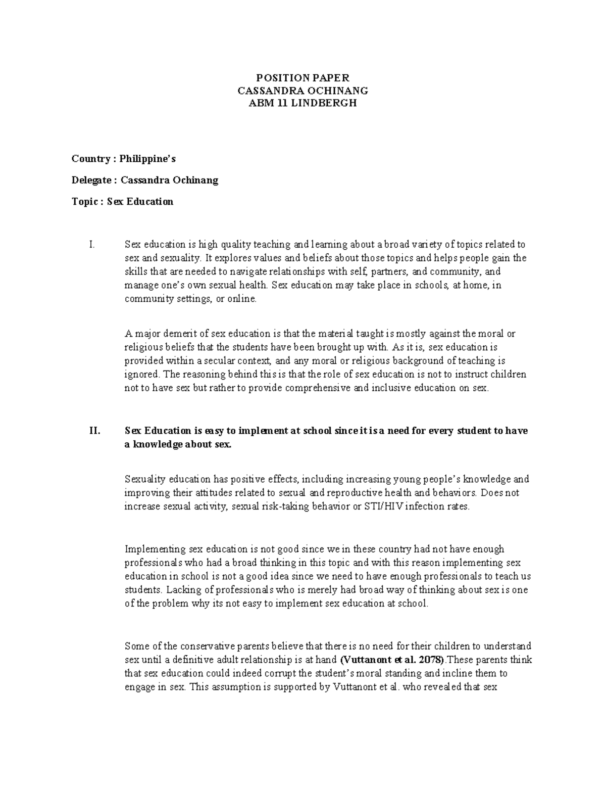 Position Paper ( Cassey ) - POSITION PAPER CASSANDRA OCHINANG ABM 11 ...