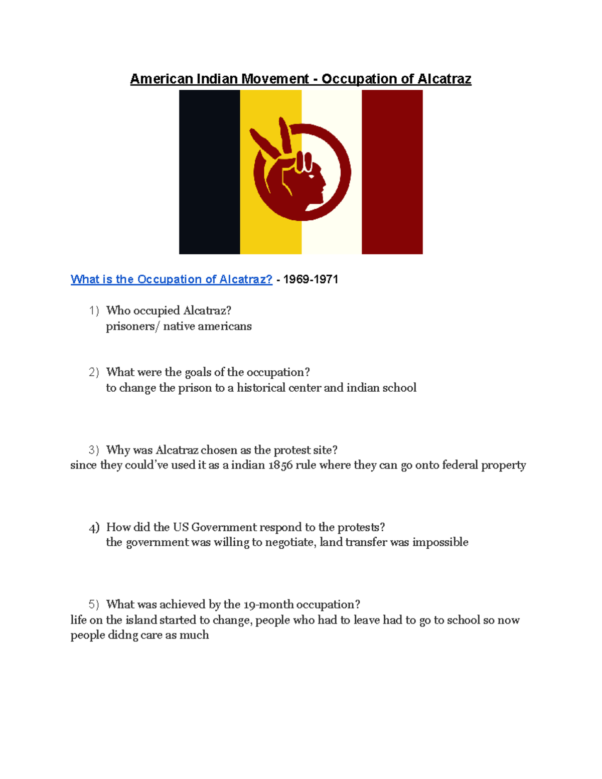 - American Indian Movement - Occupation of Alcatraz - Studocu