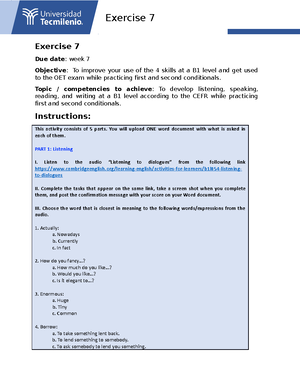 Exercise 1 - Workshop - Exercise 1 Due date: week 1 Objective: To ...