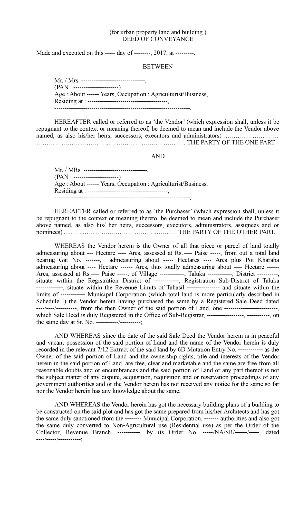 12 Deed of conveyance for urban land with constrcution - (for urban ...