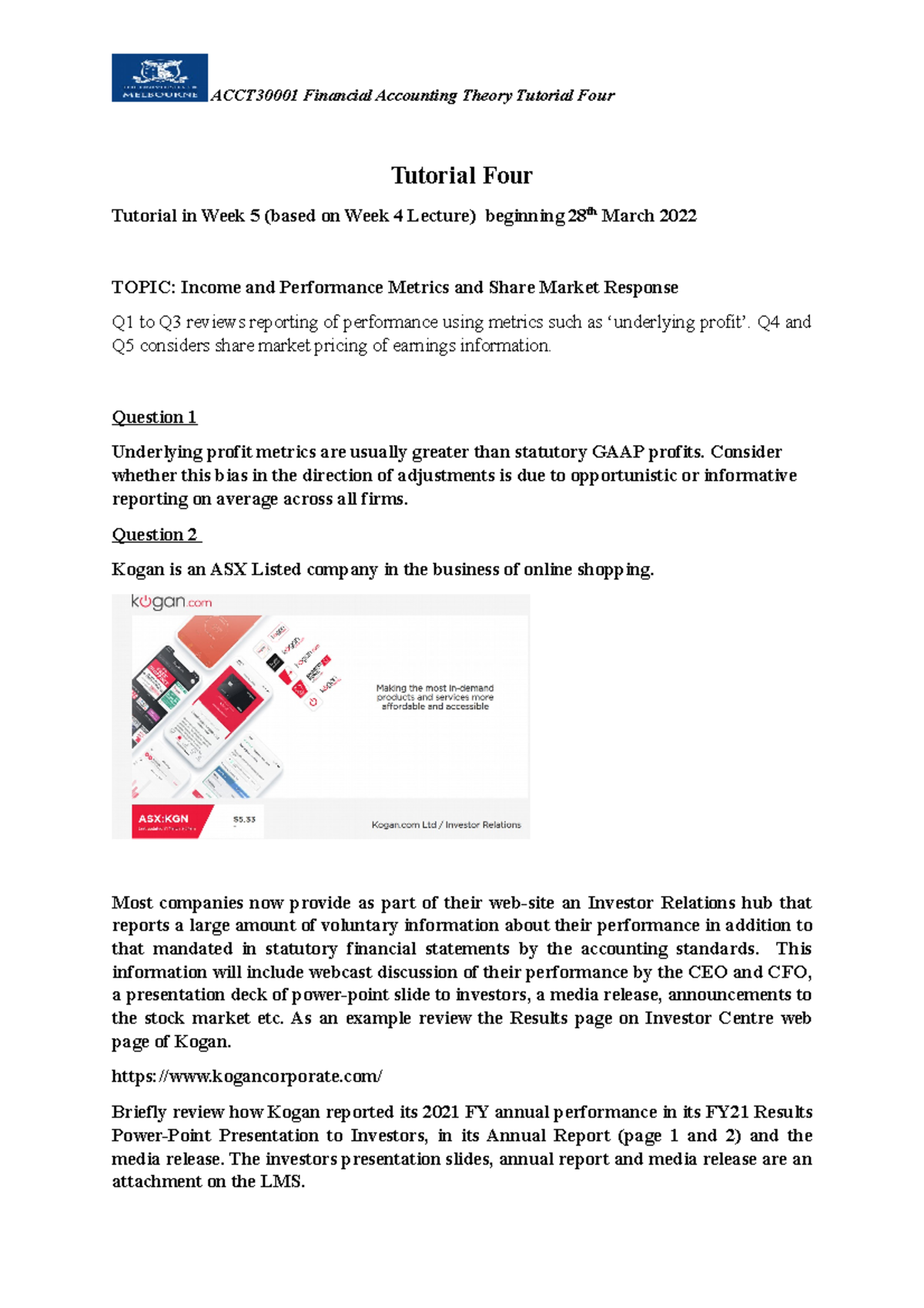 Tutorial Four Tutorial Income Questions-4 - Tutorial Four Tutorial in Week 5 (based on Week 4 ...