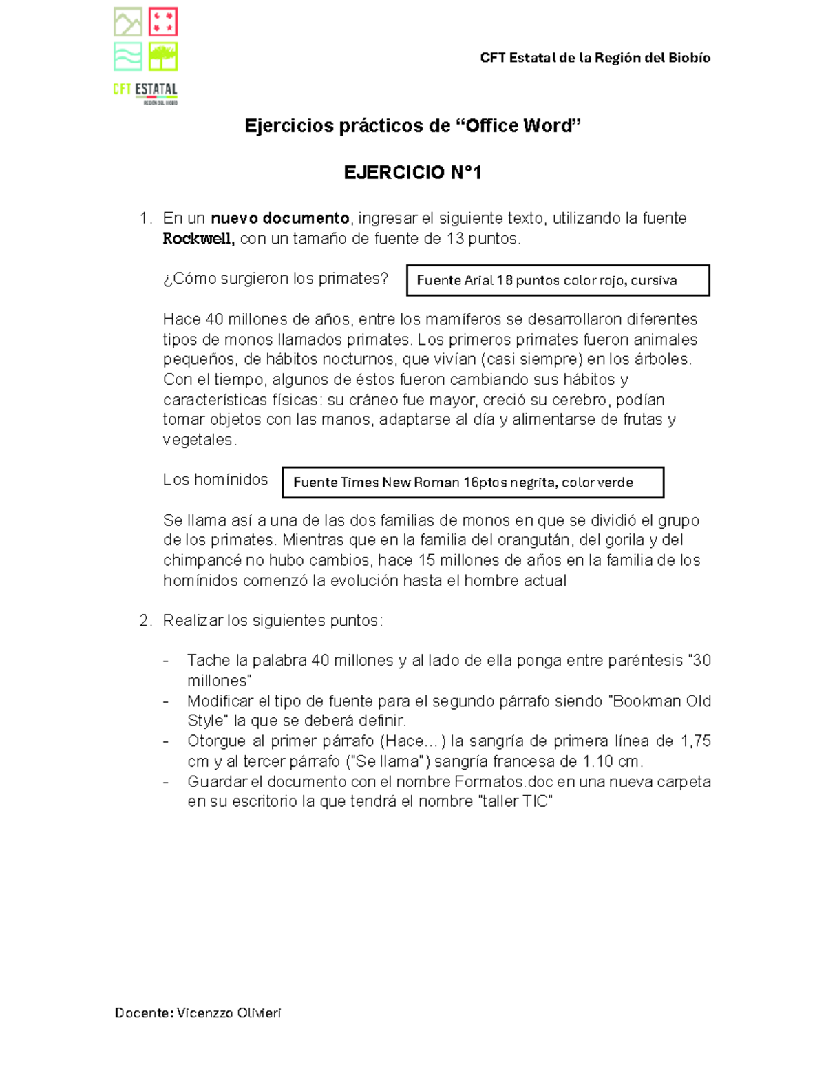 Ejercicios practicos de word - Ejercicios prácticos de “Office Word” EJERCICIO N° En un nuevo ...