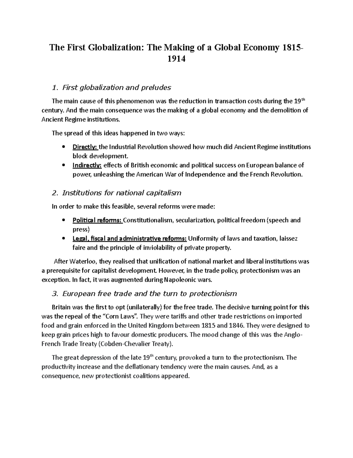 Apuntes Historia Económica (inglés) Tema 7-12 - The First Globalization ...