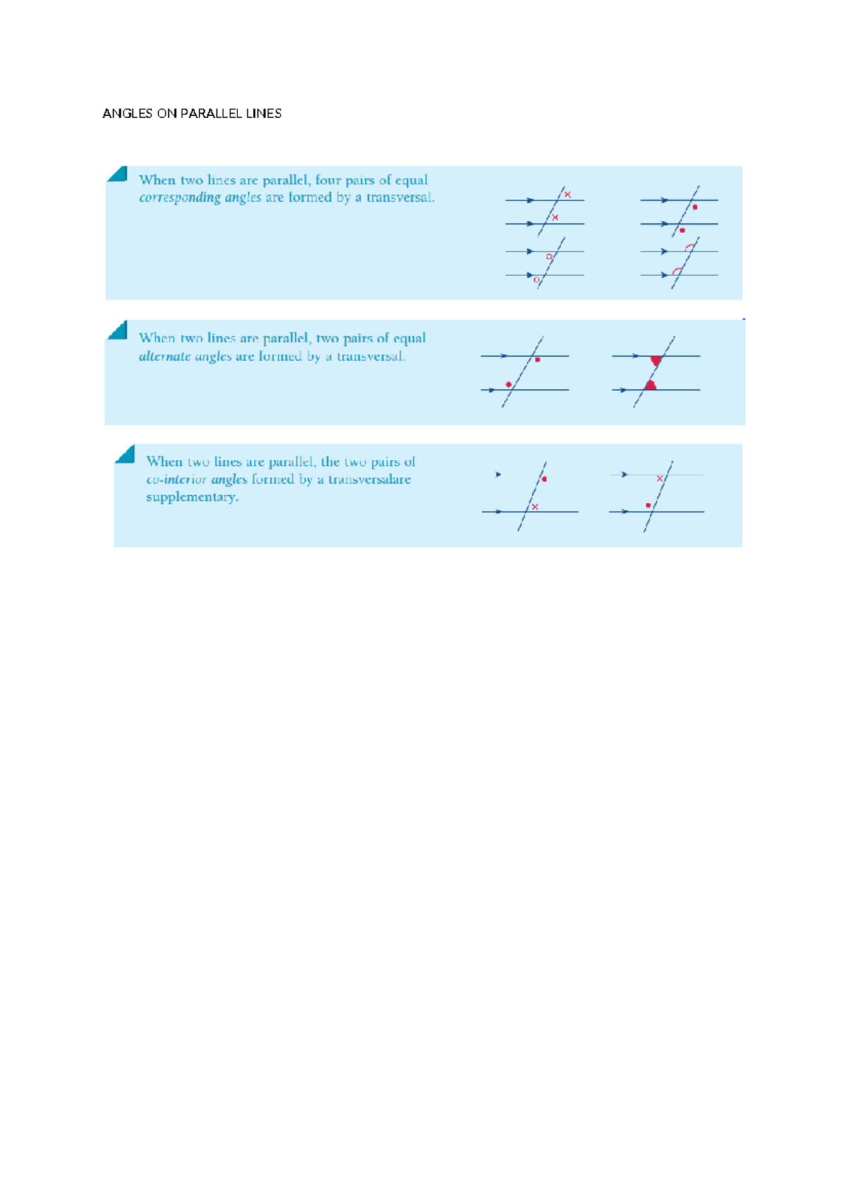 Angles ON Parallel Lines - ANGLES ON PARALLEL LINES When two lines are ...