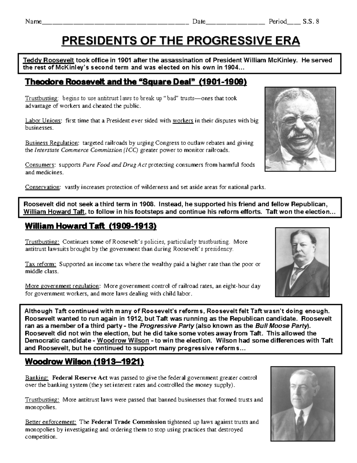 Progressive Presidents 18-2 - Name ...