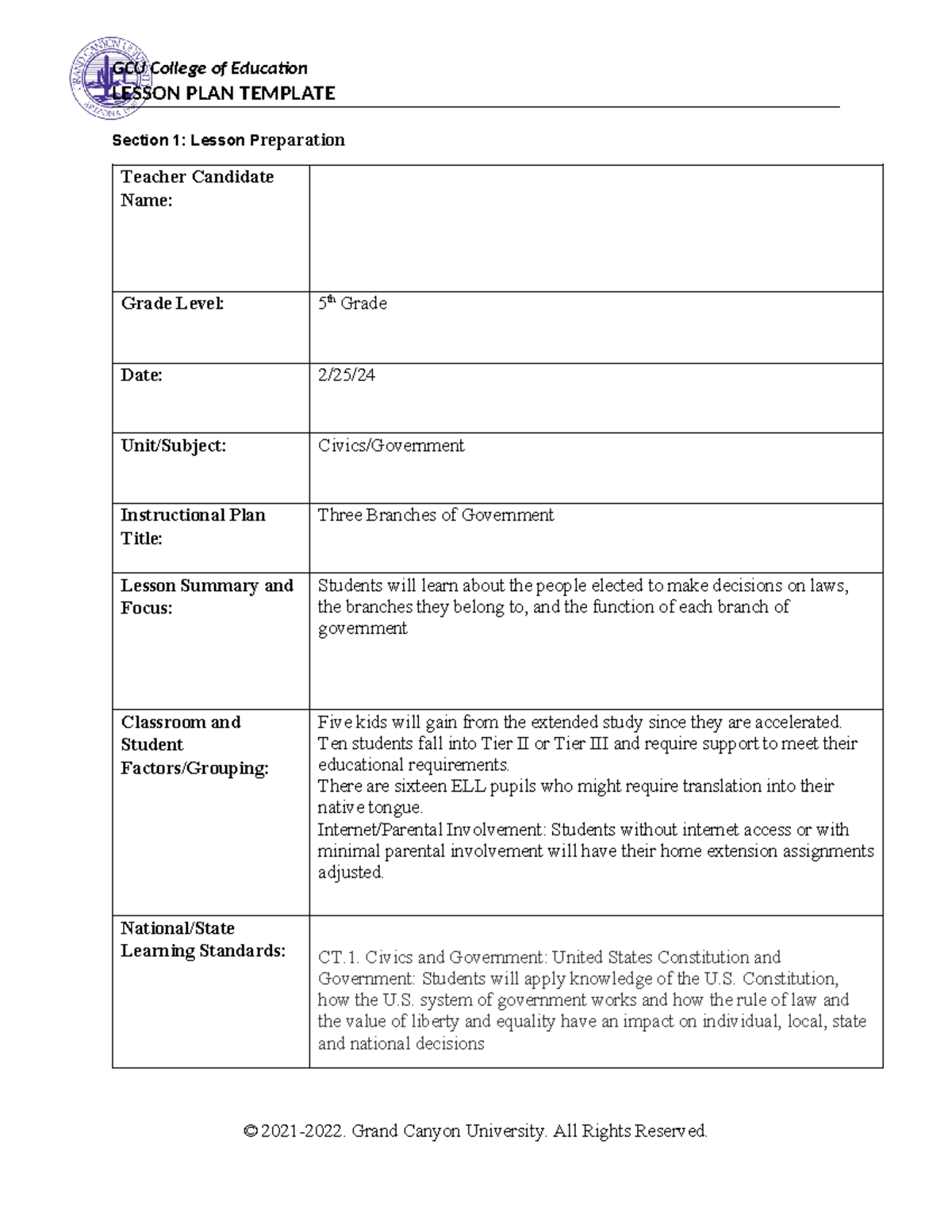 Topic 6 ELM 351 - lesson plan - LESSON PLAN TEMPLATE Section 1: Lesson ...