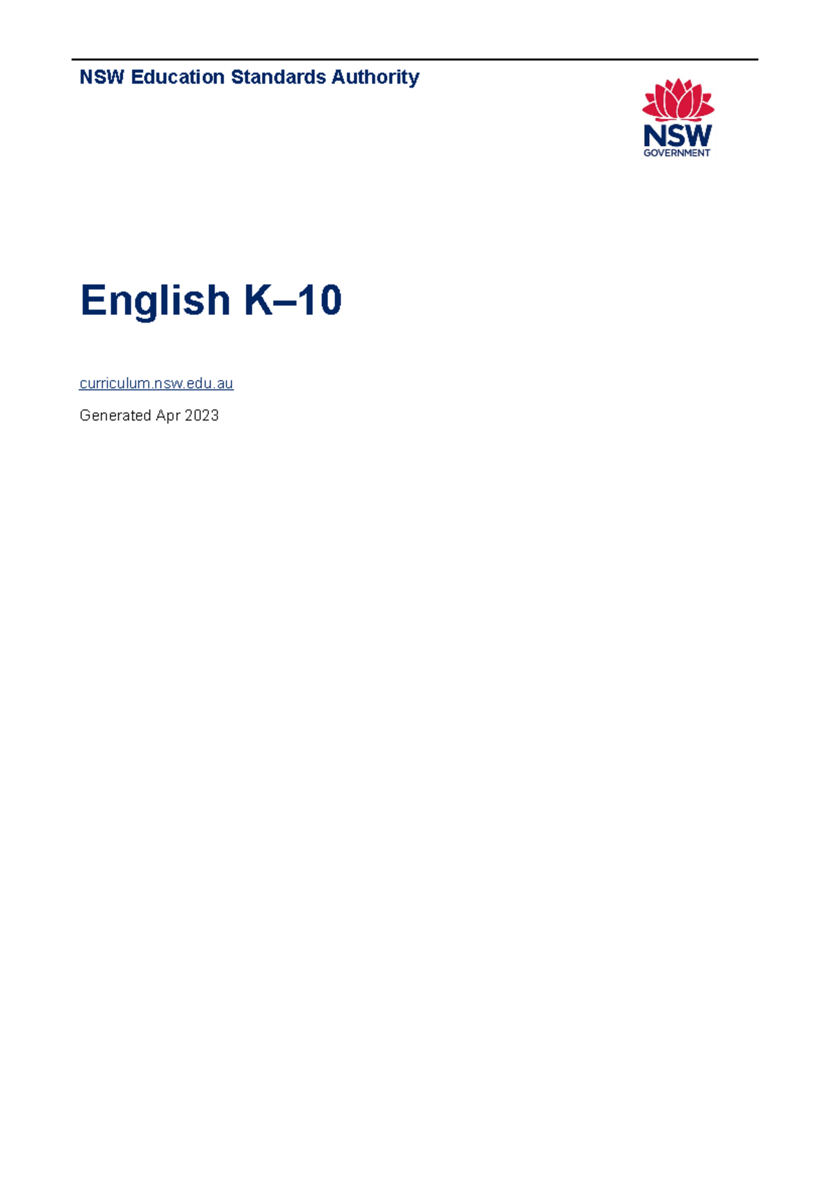 NESA K-6 English Syllabus - NSW Education Standards Authority English K ...