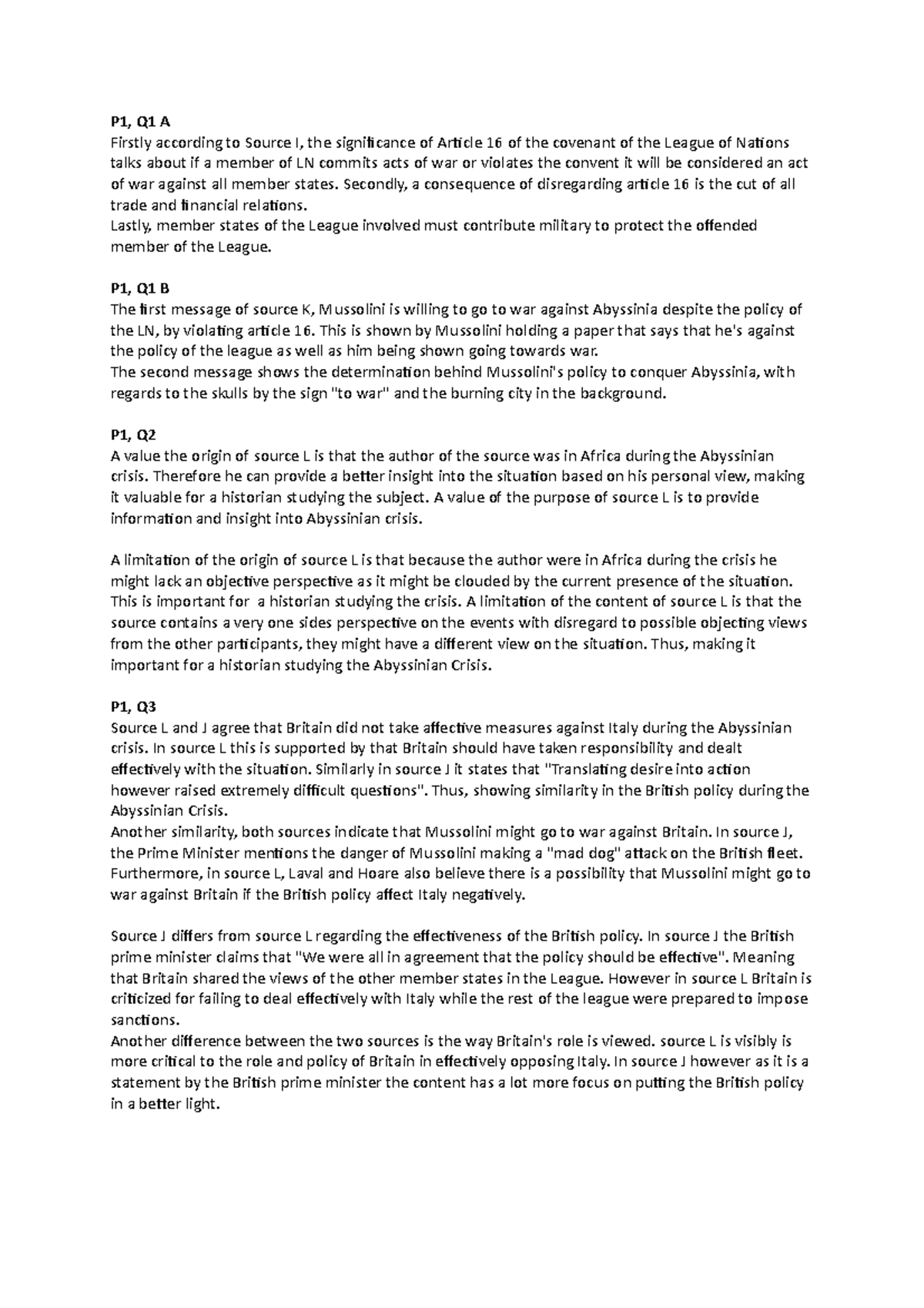 IB History Paper 1 Q1-Q3 (Italy) - P1, Q1 A Firstly according to Source ...