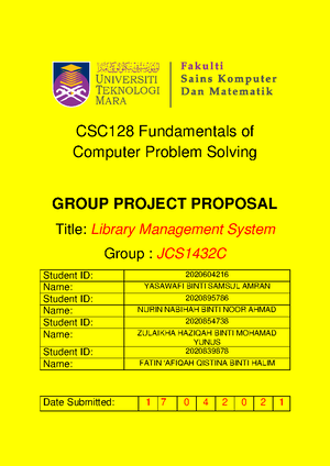 Project Proposal - CSC128 Fundamentals of Computer Problem Solving Individual Project Proposal ...