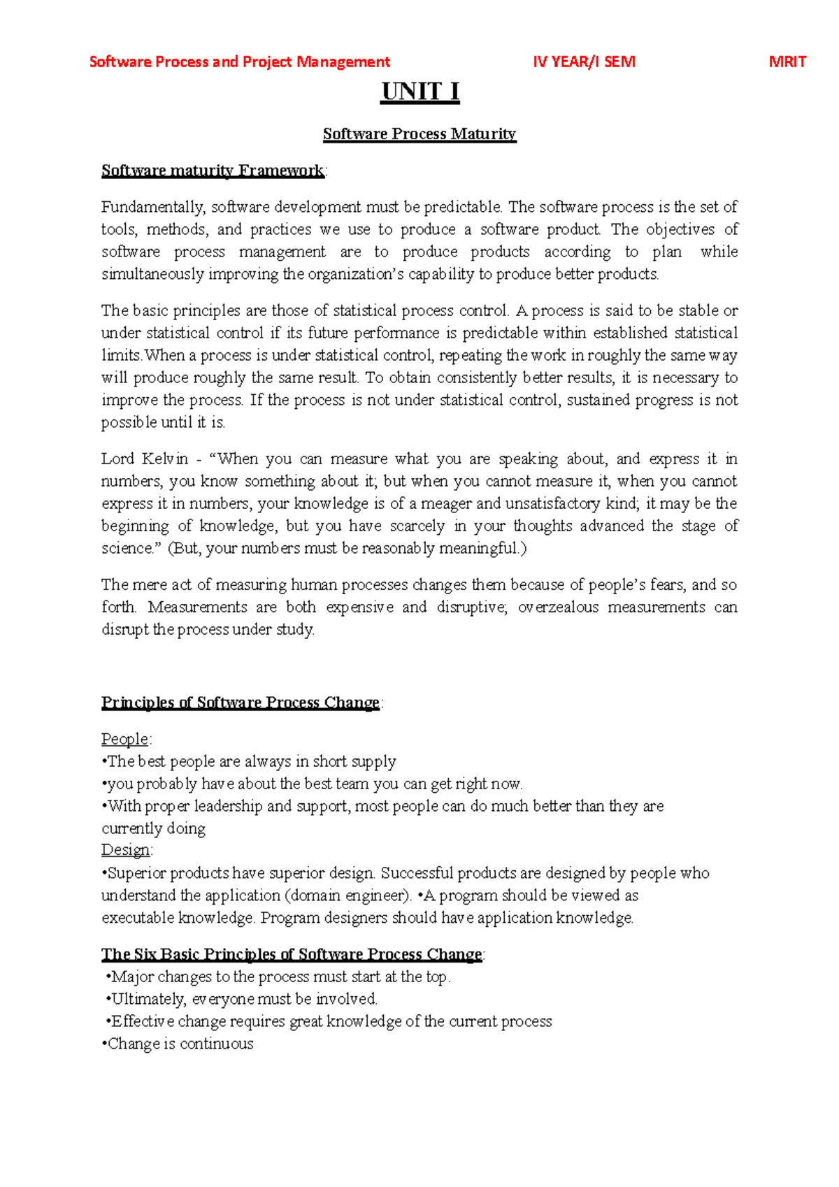 UNIT I SPPM - Software Process and Project Management IV YEAR/I SEM ...