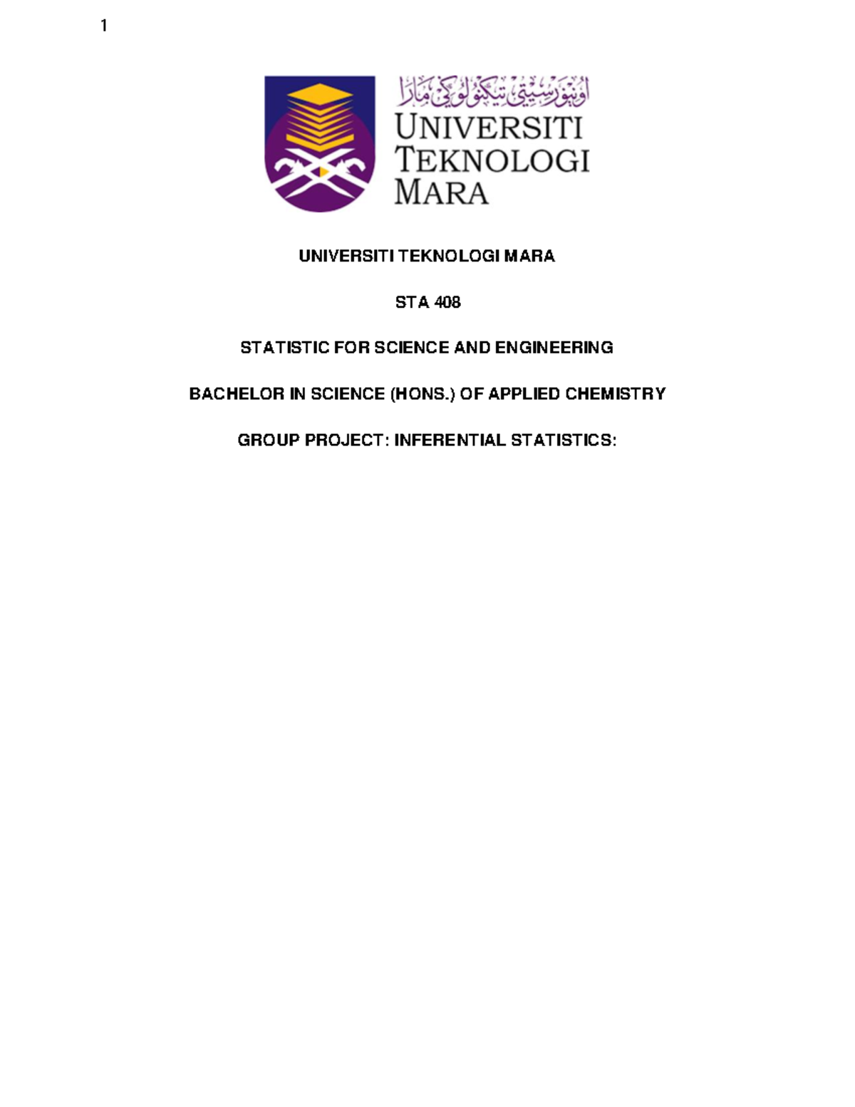 STA408 Group Assingment Report (Sample) - UNIVERSITI TEKNOLOGI MARA STA ...