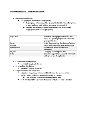 Chapter 4 - Lecture notes 4 - Ecology and Evolution: Chapter 4 ...