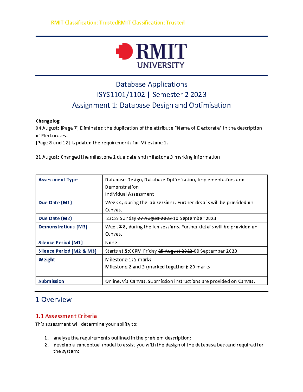 ISYS1101-1102 Assignment 1 - Sem 2 2023 - Database Applications ...