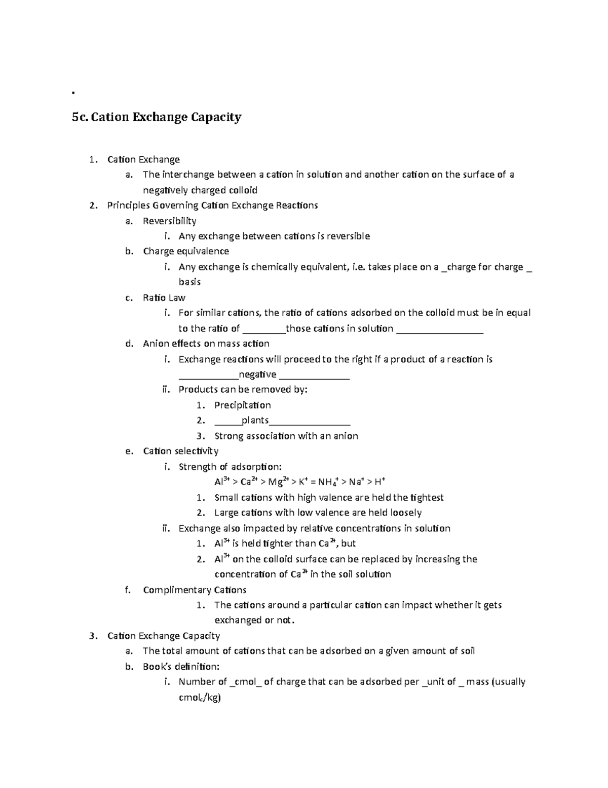 5c. Lecture Notes - 5c - . 5c. Cation Exchange Capacity Cation Exchange ...