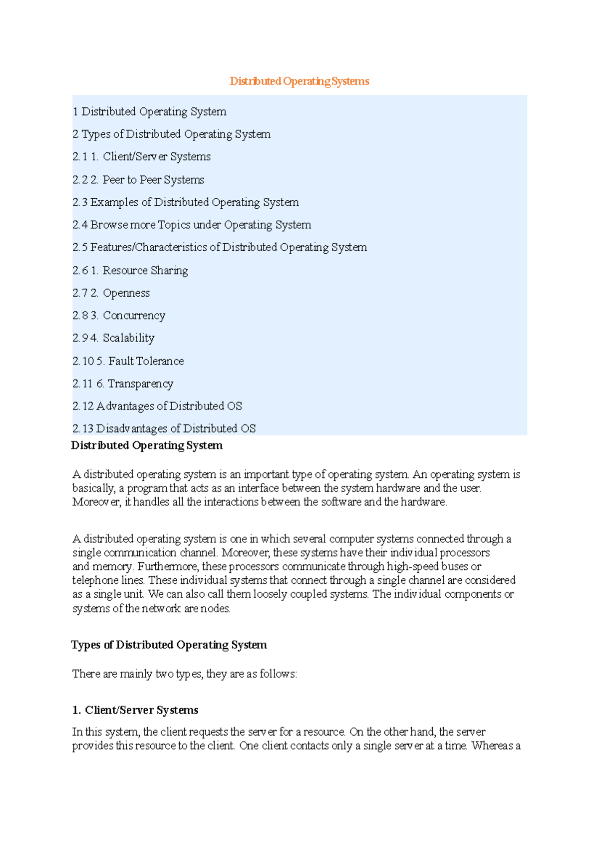 Distributed OS - Distributed Operating Systems 1 Distributed Operating ...