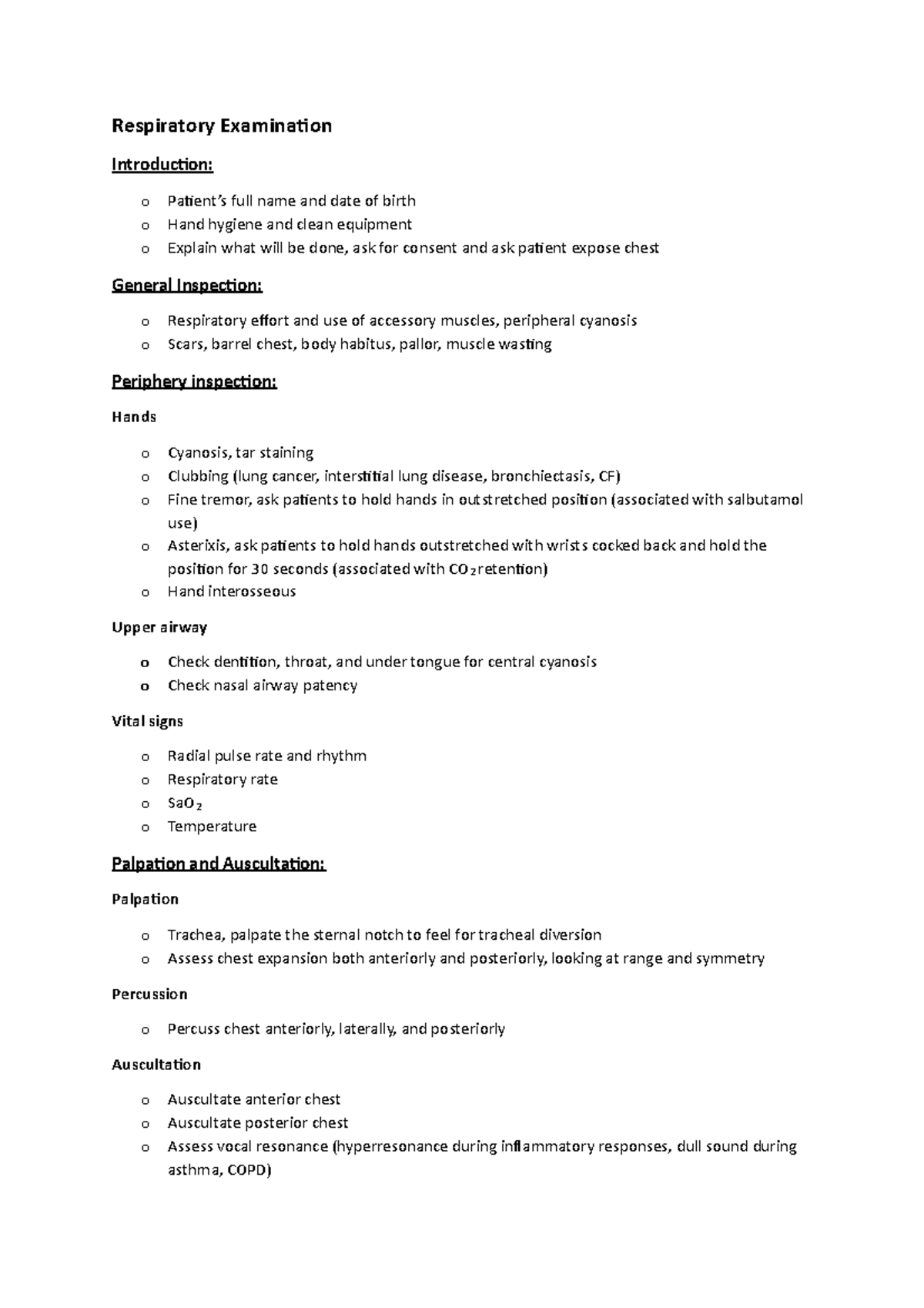 Respiratory Examination Respiratory Examination Introduction O
