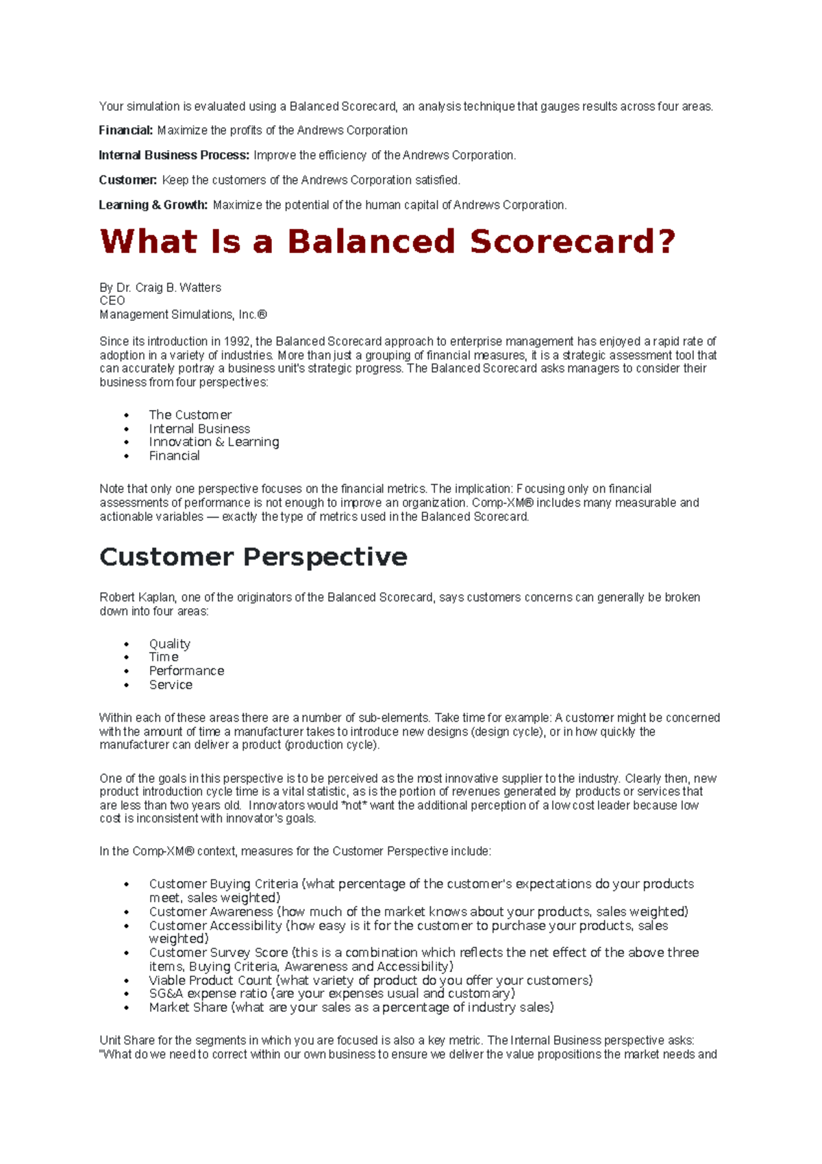 Your simulation is evaluated using a Balanced Scorecard - Financial ...