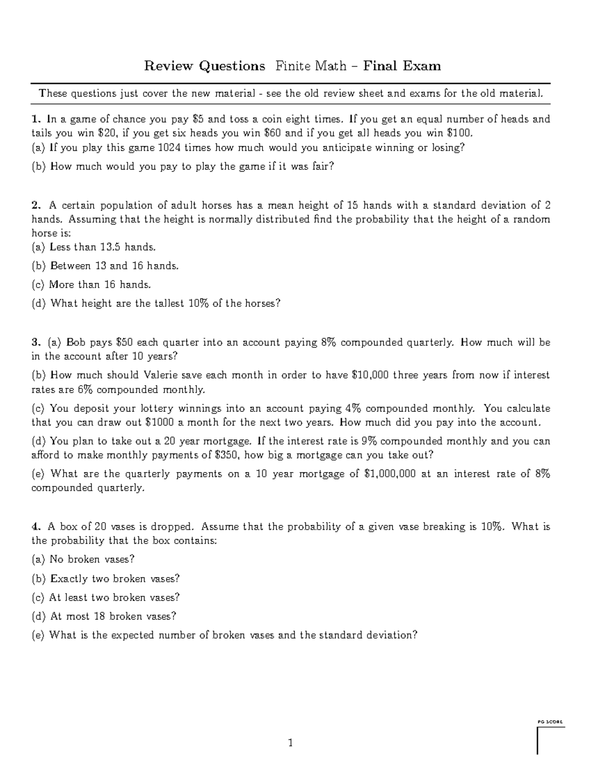 Rev312f - Practice Test Review - pg score Review Questions Finite Math ...