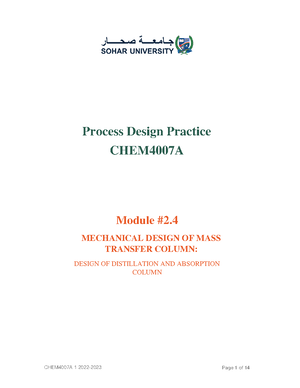 Module 1 Design Project Assessment 1 - CHEM4007A - Process Design ...