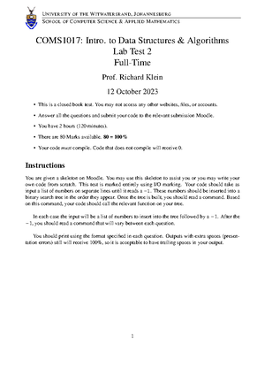 Lab Test 2B - work material - UNIVERSITY OF THE WITWATERSRAND ...