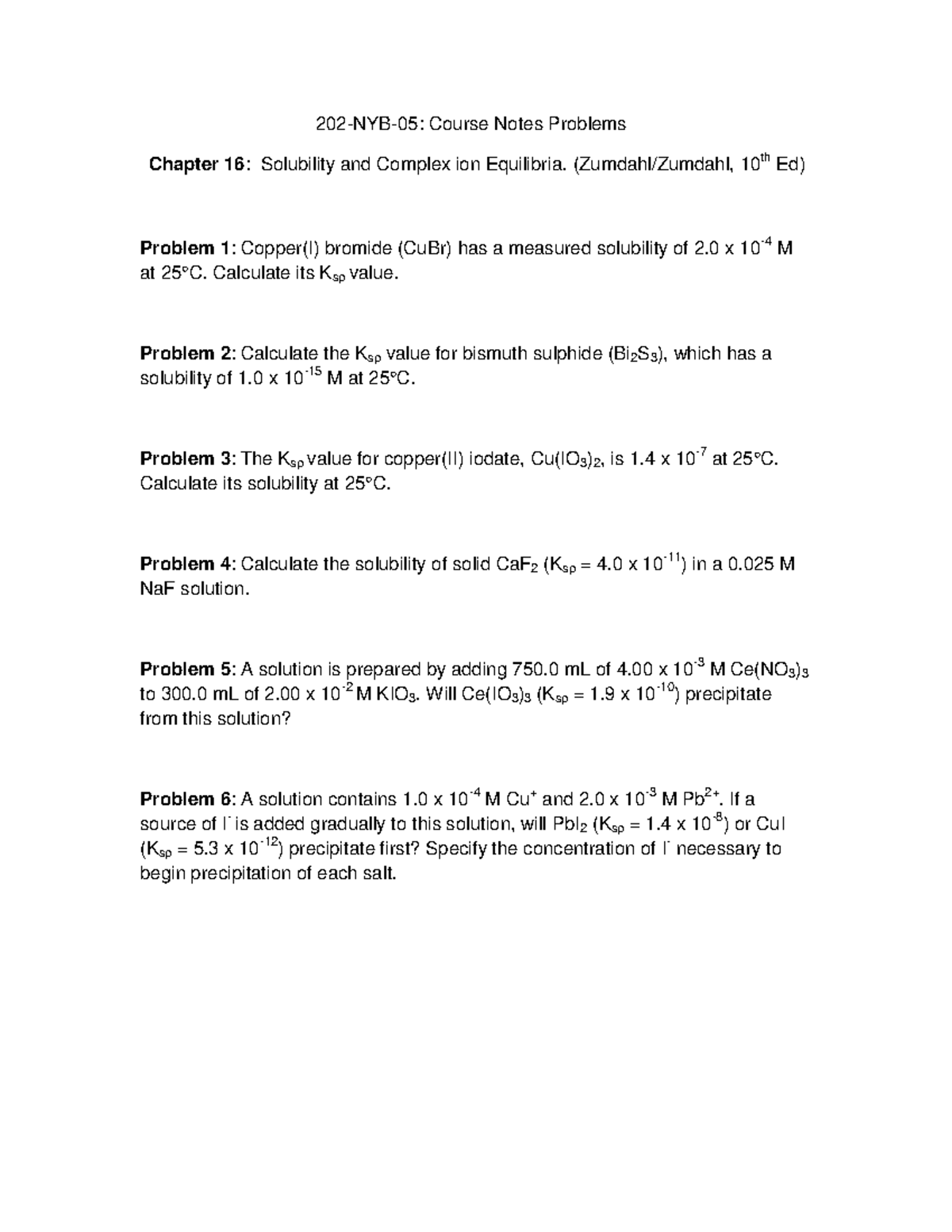 Course Notes Problems Chapter 16 - (Zumdahl/Zumdahl, 10th Ed) Problem 1 ...