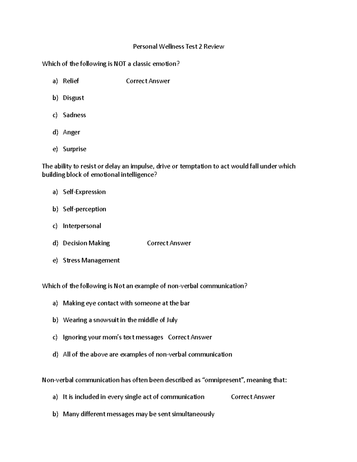 Personal Wellness Test 2 Review - INDS-1081 - Fanshawe - Studocu