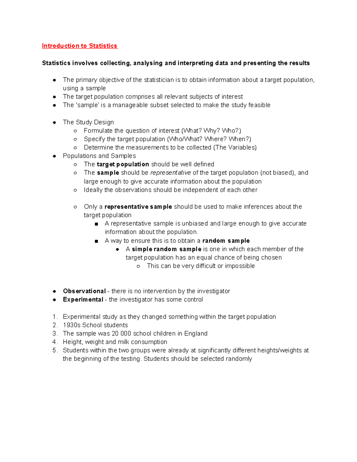 Week 1 Lecutre Notes Introduction To Statistics Statistics Involves Collecting Analysing And