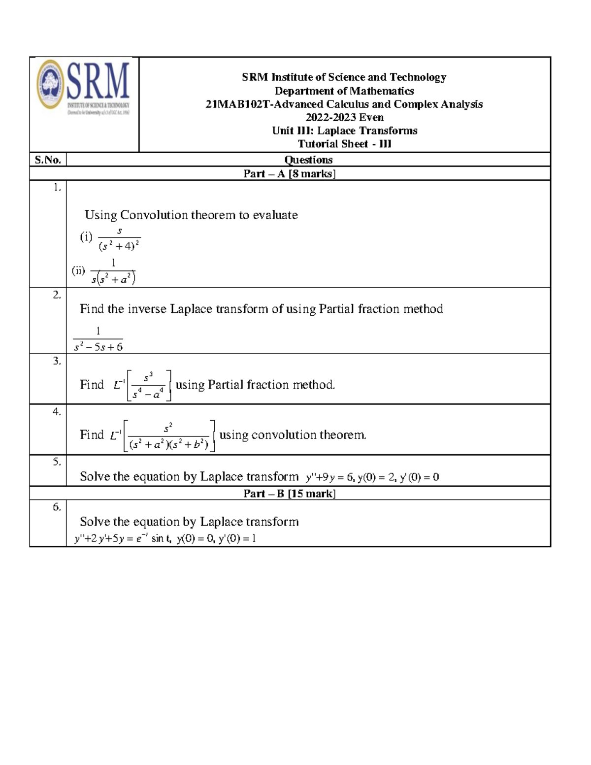 Tutorial 3 unit 3 anuradha - SRM Institute of Science and Technology ...