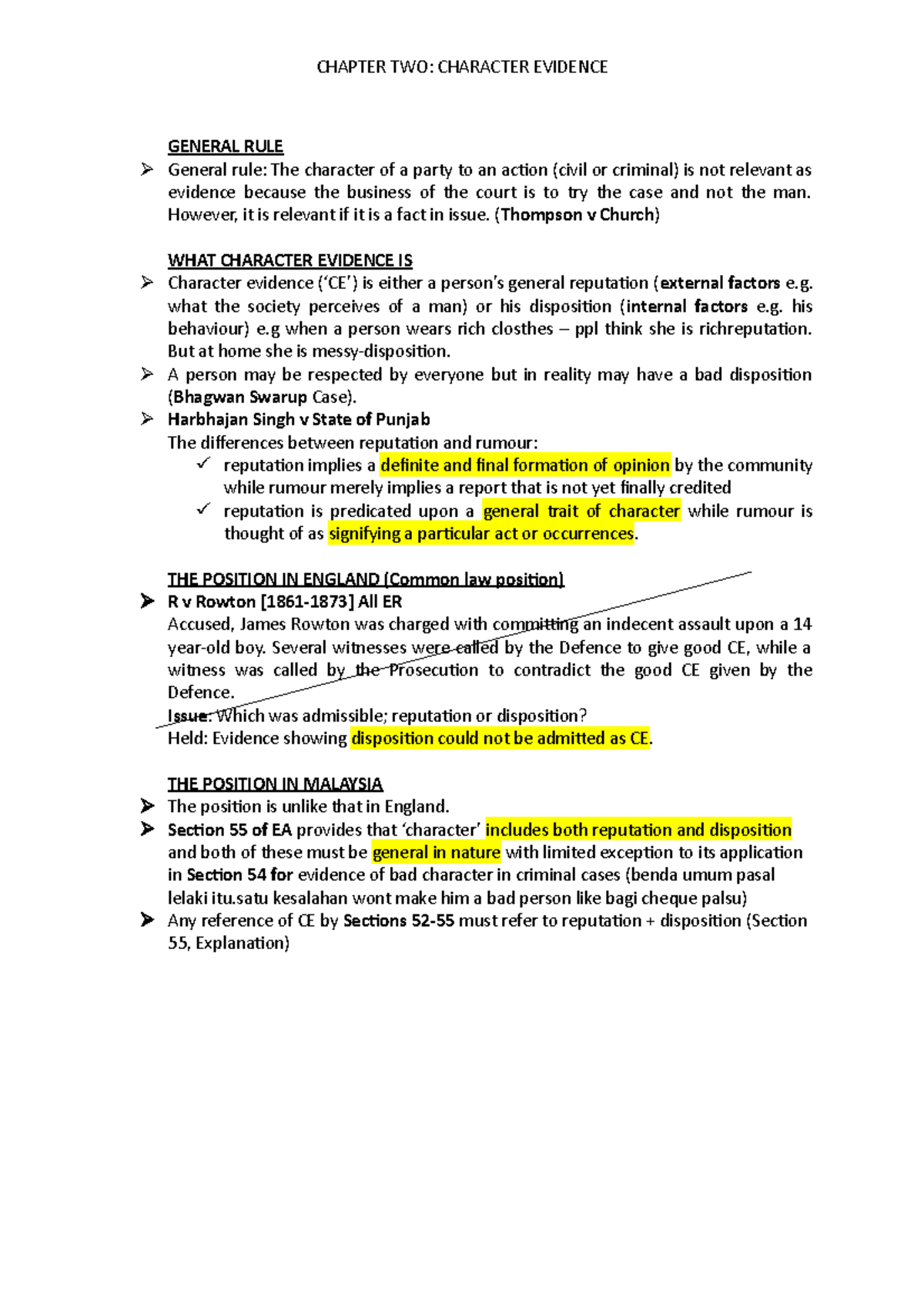 Character-Evidence - CHAPTER TWO: CHARACTER EVIDENCE GENERAL RULE ...
