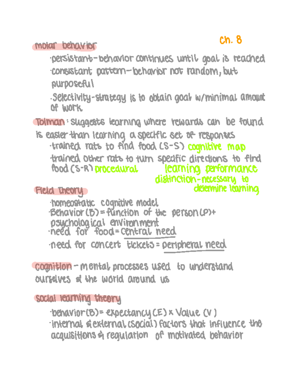 Motivation- Final Exam - Ch 8 molar behavior ####### persistant ...