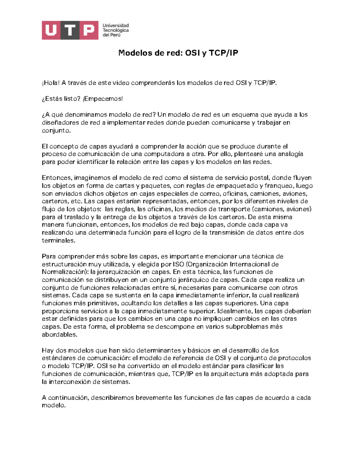 Modelos de red OSI y TCP IP - ¿Estás listo? ¡Empecemos! ¿A qué denominamos modelo de red? Un ...